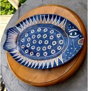 Artisan Crafted | Dining | Vintage Ceramic Fish Platter Blue Mexican ...